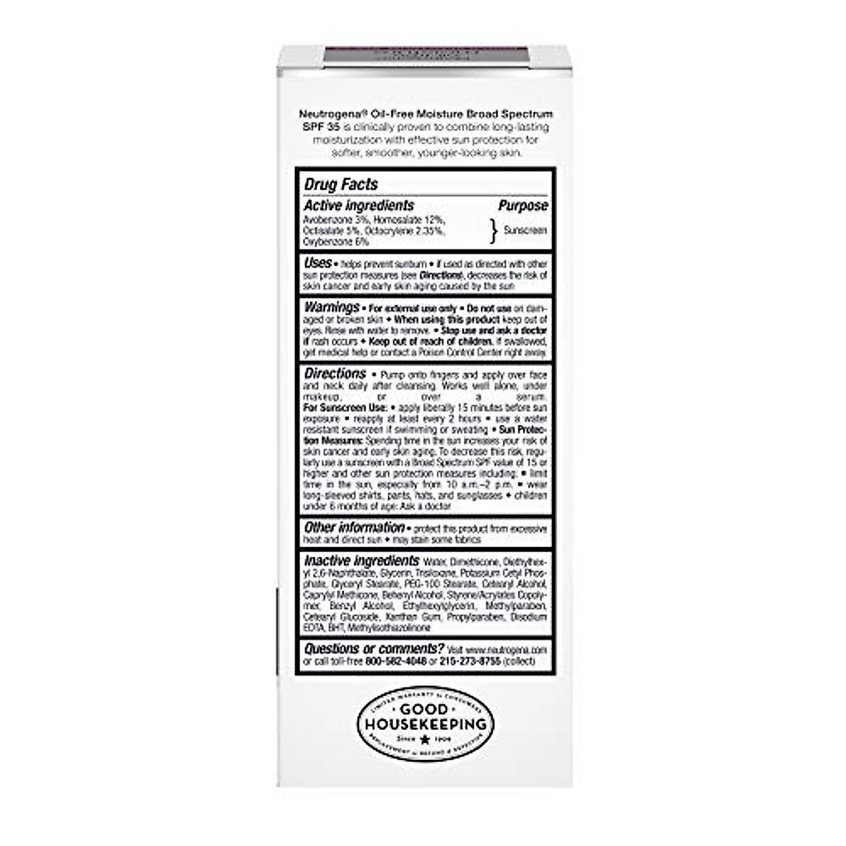 Neutrogena Oil-Free Daily Long Lasting Facial Moisturizer & Neck Cream with SPF 35 Sunscreen & Glycerin, Non-Greasy, Oil-Free & Non-Comedogenic Face Moisturizer, 2.5 fl. oz