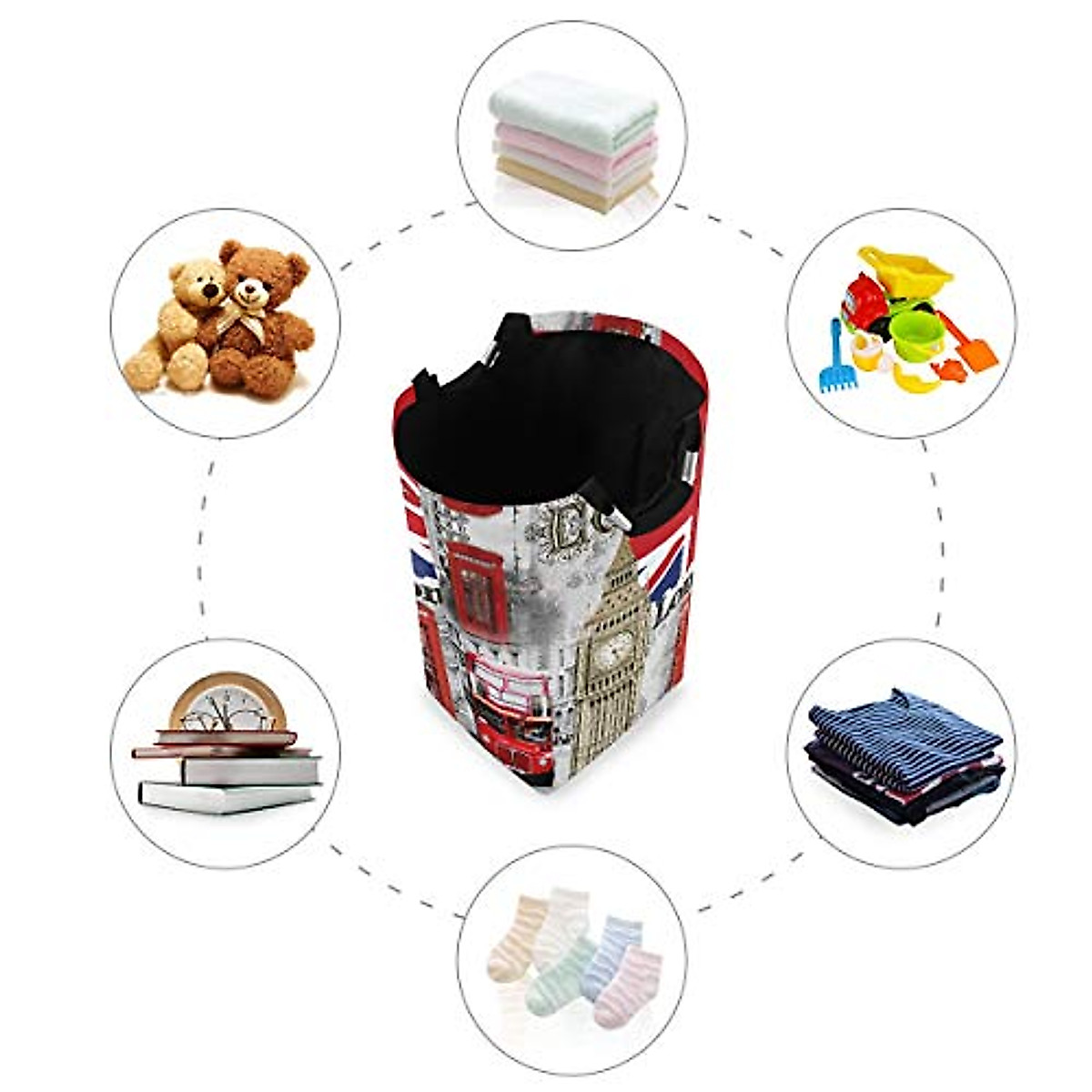 CaTaKu London Big Ben Large Laundry Basket Laundry Hamper Bag Washing Bin Clothes Bag Collapsible Tall with Handles Travel Bathroom College Storage for College Dorm