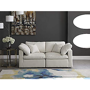 Meridian Furniture Plush Collection Contemporary Down Filled Comfort Overstuffed Velvet Upholstered Modular Sofa, Seating for 1, Cream