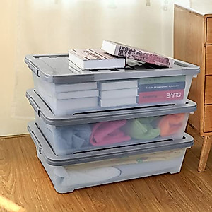 Teyyvn 3-Pack Clear Plastic Under Bed Storage Boxes, 40 Quart Under Bed Latching Box with Wheels