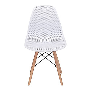 CangLong Dining Mid Century Modern Hollow Back Design Plastic Shell Armless Side Chair with Beech Wood Legs, Set of 1, White