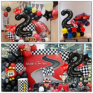 Race Car Birthday Party Balloons,40 Inch Big Mylar Foil Racetrack Number Balloon 2 Black for Boys Two Fast Birthday Party Decorations,Race Car Theme Party Decorations Supplies 9 Pcs Set