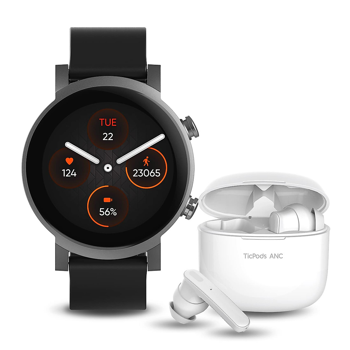 Ticwatch E3 Smart Watch Plus TicPods ANC True Wireless Earbuds Black, E3 Smartwatch Wear OS by Google Monitor Fitness Tracker GPS NFC Mic Speaker IP68 Waterproof iOS/Android Compatible
