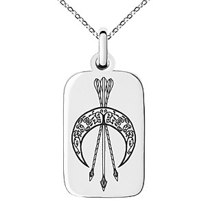 Tioneer Stainless Steel Artemis Greek Goddess of Moon Symbol Small Rectangle Dog Tag Charm Pendant Necklace