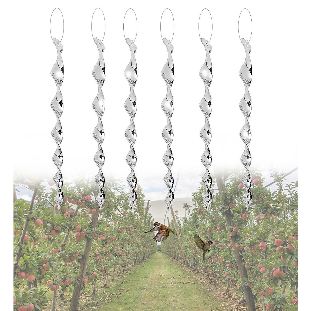 Bird Scare Rods, Anti-Collision Bird Reflective Strip Hanging Decor Device to Deterrent Prevent Woodpecker Owl Strikes, 6 Pcs