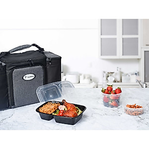 Glotoch Meal Prep Container,100Pack 1,2 Compartment Reusable Food Storage Containers For Lunch, Leftover.Disposable Black Plastic Containers With Lids To Go Container-BPA-Free Microwave Safe 32oz