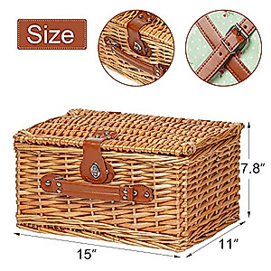 Wicker Picnic Basket for 2, Handmade Willow Hamper Basket Sets 2 Person Picnic Basket with Utensils Cutlery Perfect for Picnic, Camping