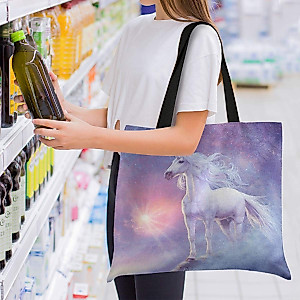 visesunny Women's Large Canvas Tote Shoulder Bag Unicorn Top Storage Handle Shopping Bag Casual Reusable Tote Bag for Beach,Travel,Groceries,Books