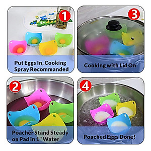 4PCS Silicone Egg Poacher,Egg Poaching Cups Egg Cooker,Baking Cup Poach Pods,Egg Poacher Pan for Microwave Stovetop,BPA Free Kitchen Cookware Tools (B2 style)