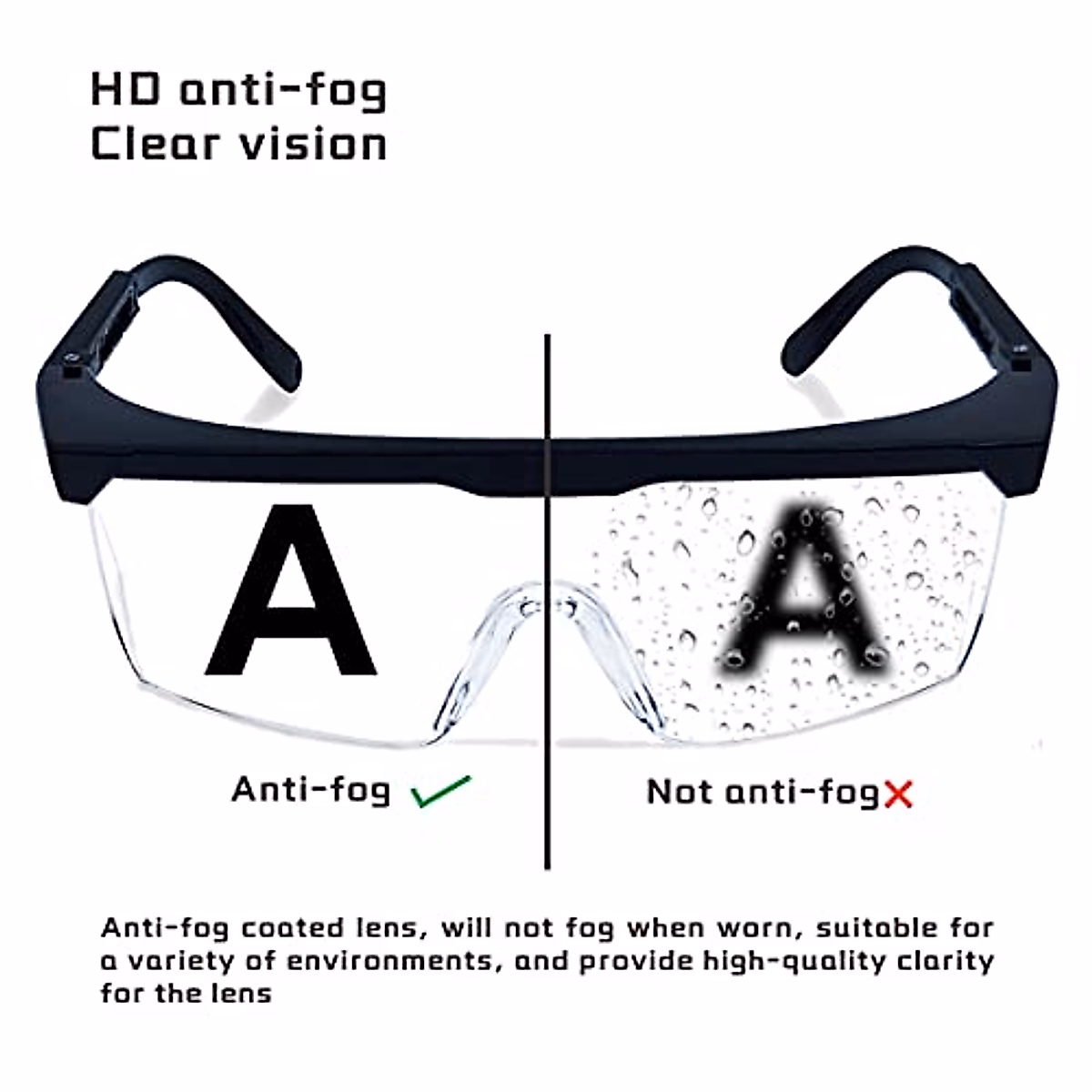 Puzyun [5-Pack] Black Safety Goggles,Clear Anti-fog/Anti-Scratch Safety Glasses Eyes Protection Goggles Protective Eyewear