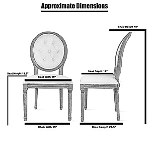 2xhome - French Country Vintage Chic Style Dining Side Chair with Upholstered Linen Welted Fabric and Elegant Natural Rustic Wood Frame - Tufted Button Oval Back