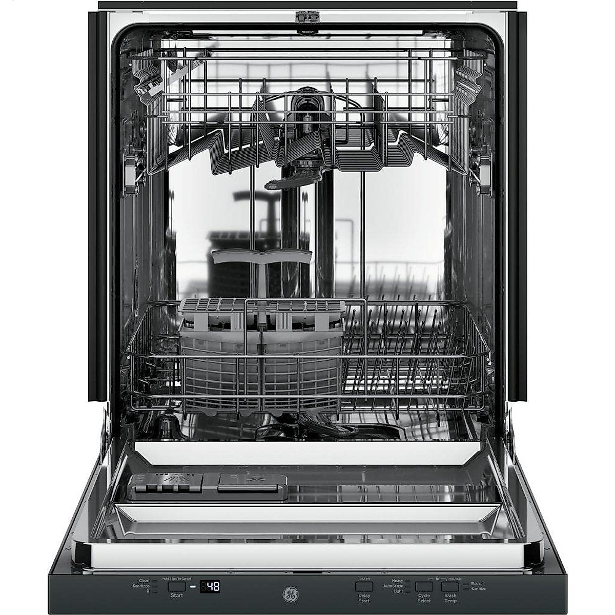 GE GDT225SGLBB 24" Dishwasher with Interior Stainless Steel ADA Compliant Top Control Energy Star Certified and Pocket Handle in Black