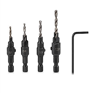 HSS Countersink Drill Bit, #6#8#10#12 1/4inch Hex Shank Drill Bits HSS Countersink Drill Bit Set with Small Wrench Countersink Woodworking Tool
