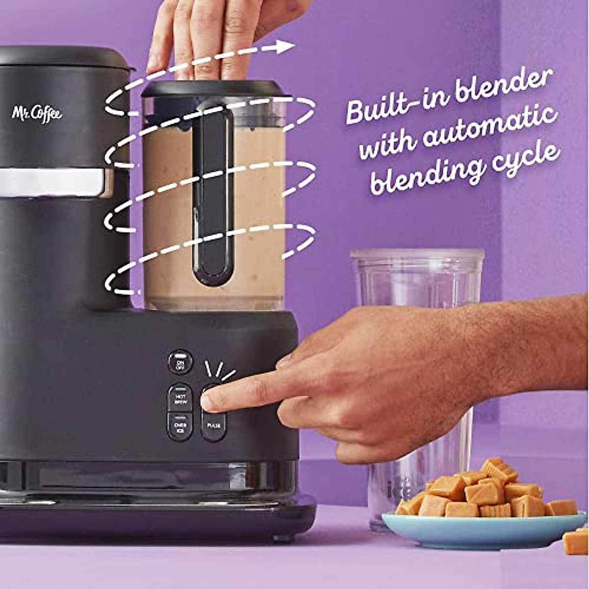 Mr. Coffee Single-Serve 3-in-1 Iced and Hot Coffee and Tea Maker and Blender with Reusable Filter, Scoop, Recipe Book, 2 Tumblers, Lids and Straws