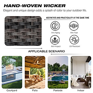 Joyside Outdoor Wicker Chair Rattan Patio Dining Chairs Set of 2 PE Wicker Patio Chairs with 4inch Seat Cushions Outdoor Patio Seating Chair for Garden, Backyard Deck(Mixed Grey/Green)