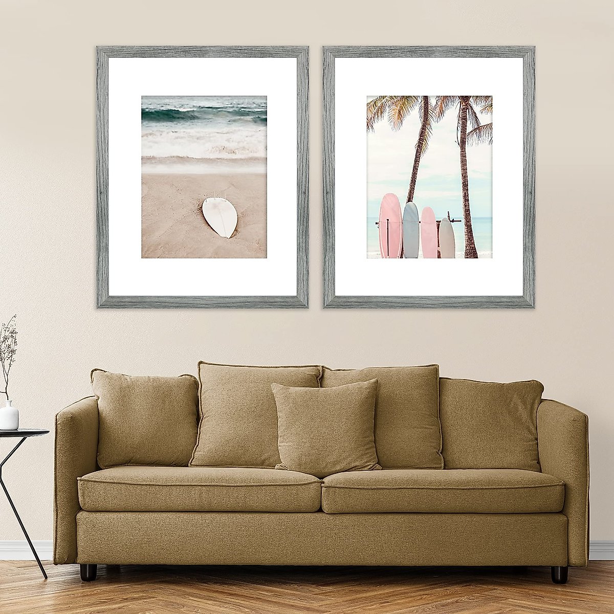 Hongkee 16x20 Frames Set of 2, Rustic Grey Wood Style - Display 16 x 20 Picture without Mat or 11x14 Picture with Mat, Wall Mounting Horizontal and Vertical