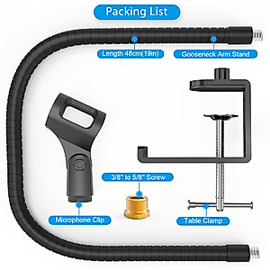 ZealSound Microphone Arm Stand,19 Inch Long Universal Gooseneck Desktop Mic Stand with 3/8" to 5/8" Adapter and Microphone Clip Holder, Upgraded Heavy Duty Desk Clamp for Blue Snowball Ice Mics Spark