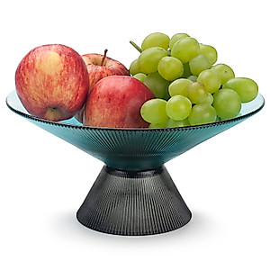 CESTATIVO Fruit Bowl for Kitchen Counter, Glass Fruit Basket, Pedestal Fruit Bowl, Decorative Bowl for Table Countertop, Dinning Room, Living Room Decor, Turquoise