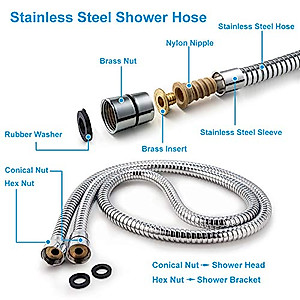 High Pressure Handheld Shower Head Briout 5-Settings Powerful Water Spray Shower Head against Low Pressure Water Flow with Stainless Hose and Adjustable Mount