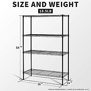 HCY 4-Tier Wire Shelving Unit Storage Shelves Shelf Organizer 54inx36inx14in Heavy Duty Metal Rack NSF Height Adjustable for Laundry Bathroom Kitchen Garage Pantry Organization(Black)