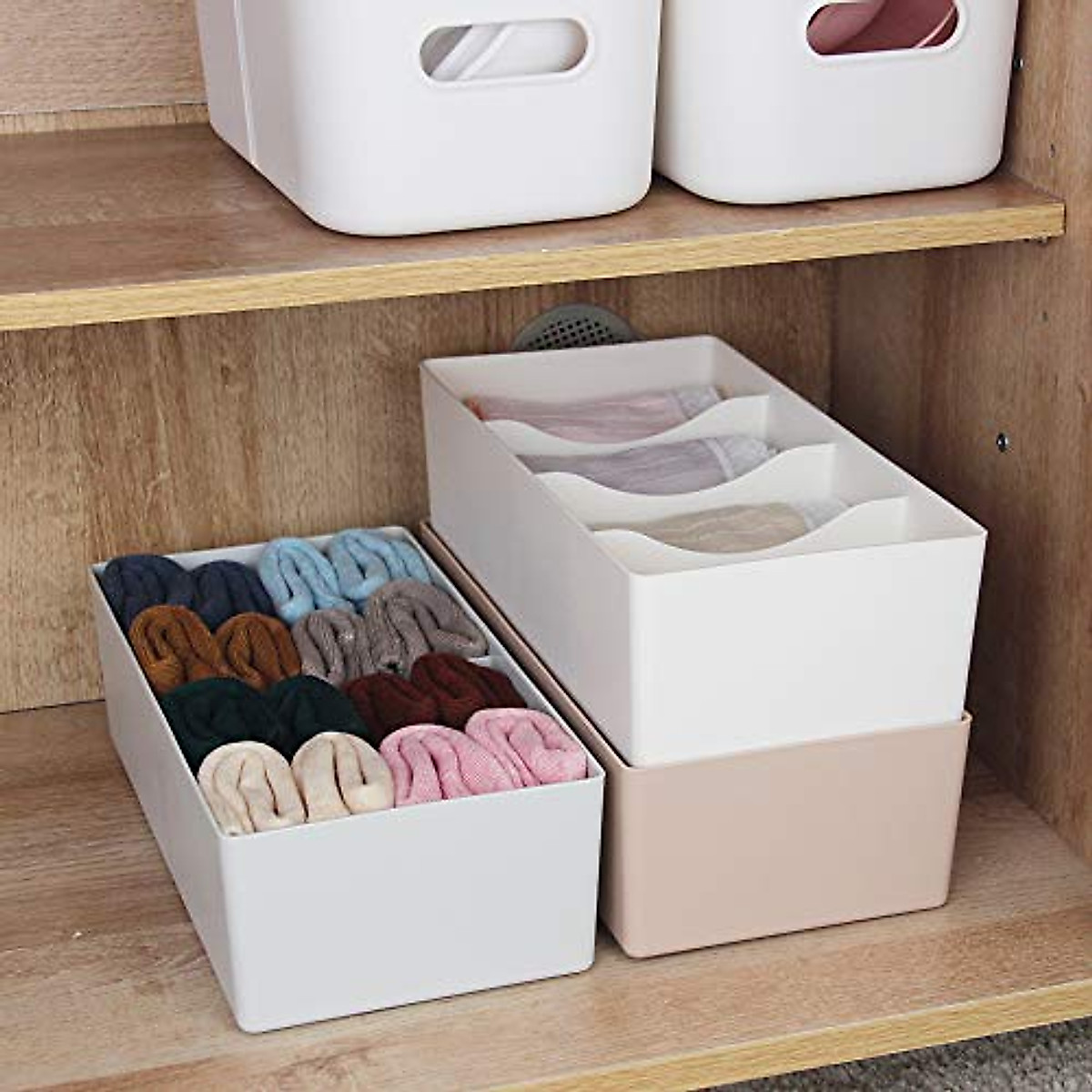 Lunmore 4 Grid Socks Underwear Drawer Organizer Divider, Cabinet Closet Organizer Storage Boxes for Socks, Underpants, Ties Set of 3