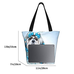 Shih Fur Tzu Dog Curlers Haired Women's Shoulder Handbag Gym Tote Bag Storage Handle Bag