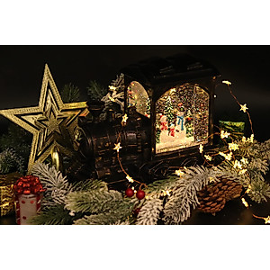 GenSwin Lighted Christmas Snow Globe Lantern, Battery Operated Snowman Musical Train LED Water Glittering with 6H Timer, Christmas Home Decoration Gift(Copper)