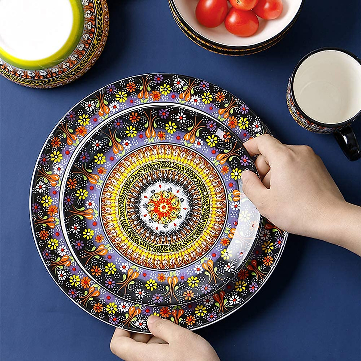 Porcelain Dinnerware Sets, Bohemia Tableware Combination Set | 10 Plates / 2 Bowls / 4 Cups / 4 Mugs - Exotic Ceramics Dinner Sets, Service for 4 Person, Gift for Wedding Housewarming Christmas,8 inc