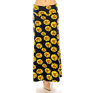 Eevee Women’s Casual Long Maxi Skirts - Basic High Waist Fold Over Soft Floor Length Stretch Casual Boho Lounge Beach G-28 Plus Size