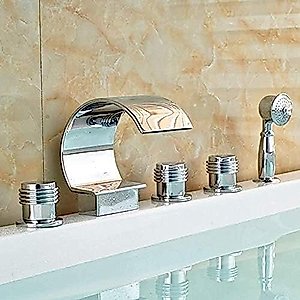 Kitchen Taps Kitchen Tap Faucet Three Handles 5 Pieces Bath Tub Faucet Brass Chorme Polish Faucet Deck Mounted Mixer Tap