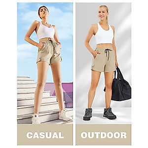 AFITNE Women's Hiking Shorts Quick Dry Lightweight Golf Active Water Shorts with Pockets for Summer Work Outdoor Camping Fishing Khaki M