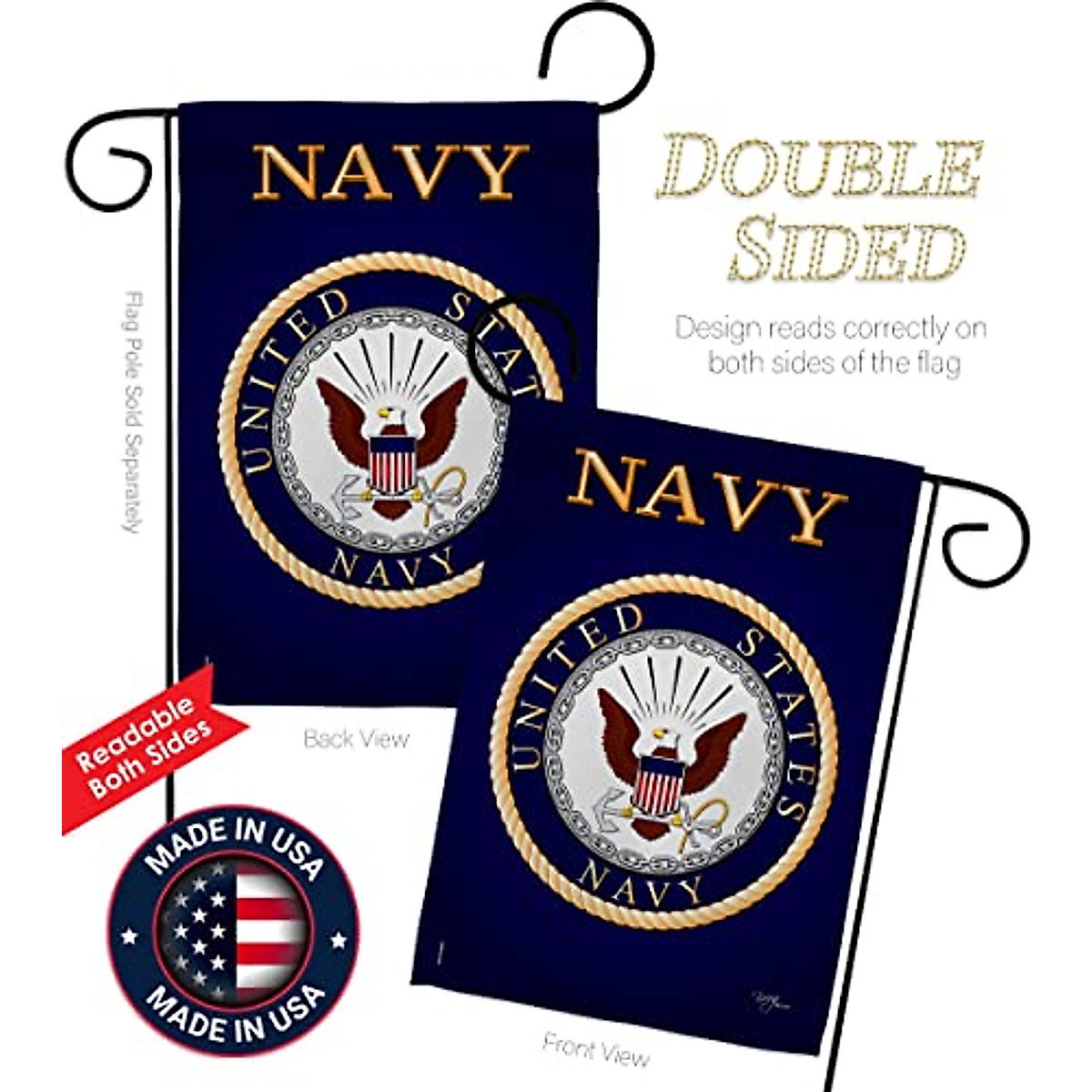 Breeze Decor US Navy Garden Flag USN Armed Forces Seabee Official Licensed United State American Military Veteran Retire Decorative, 13"x 18.5", Memorial Day Gifts Made in USA