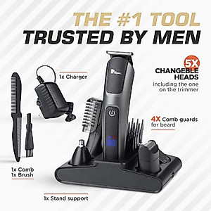Fagaci Gentle with Skin 5 in 1 Hair Trimmer, Waterproof Ball Trimmer for Men with Turbo Speed, Quick Charge Body Hair Trimmer for Facial, Pubic, Groin, Electric Hair Beard Trimmer for Men Professional