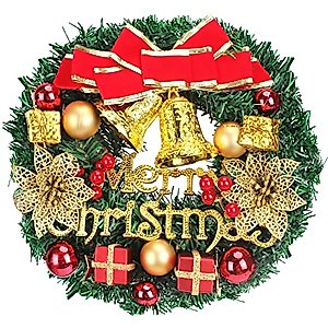 Skycase Christmas Wreath, 32cm/2.6 inch Artificial Christmas Decoration Crafts Wreath with Bell for Front Door Holiday Party Wedding Office Home Garden Christmas Tree Wall Decor