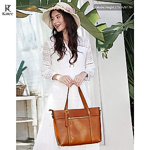 Kattee Genuine Leather Women Tote Bag Soft Handbags Vintage Shoulder Purses Fashion Top Handle Bag Large Capacity (Brown)