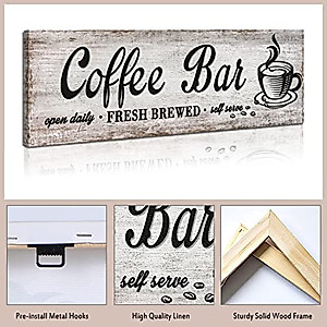 Coffee Bar Signs for Kitchen Retro Coffee Decor for Coffee Bar Open Daily Fresh Brewed Self Serve Rustic Wood Grain Coffee Station Decor Wall Plaques