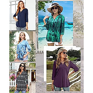 VALOLIA Women's Tops, Womens Summer Tops Womens 3/4 Sleeve Tunic Blouse Tops V Neck Shirts Womens Shirts and Blouses Tunic Tops for Women Loose Fit Tops for Women Tummy Coverage Starry Blue XX-Large