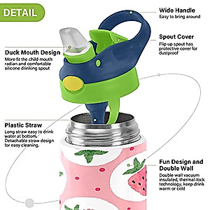 Kigai Strawberry Kids Water Bottle, BPA-Free Vacuum Insulated Stainless Steel Water Bottle with Straw Lid Double Walled Leakproof Flask for Girls Boys Toddlers, 12Oz