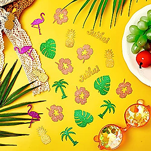 360 Tropical Hawaii Luau Confetti Flamingo Cupcake Toppers Pineapple Palm Leaves Hibiscus Flowers Confetti Table Decor for Summer Beach Party Baby Shower Wedding Aloha Party Supplies Favor