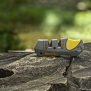 Smith’s 50918 Pocket Pal Knife Sharpener - Preset Carbide & Ceramic Stone - Fold-Out Diamond Coated Rod - Outdoor Knife & Hook Sharpener - Handheld, Compact, Lightweight - Ergonomic Grip Multitool