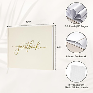 Elegant Guest Book - Polaroid Guest Book for Special Events, 9.2'' x 7.3'', 55 Sheets/110 Pages, Photo Guest Book with Inner Pocket, 2 Photo Sticker Sheets, 110 Pages for Sign in and Photos