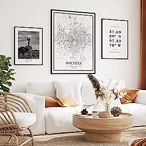 Dear Mapper Wichita United States View Abstract Road Modern Map Art Minimalist Painting Black and White Canvas Line Art Print Poster Art Line Paintings Home Decor (Set of 3 Unframed) (12x16inch)