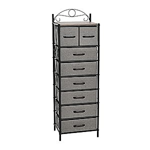 Household Essentials Victoria Dresser Tower Storage Organizer with 8 Drawers Black Metal Frame and Ashwood Rustic Wood Grain Top