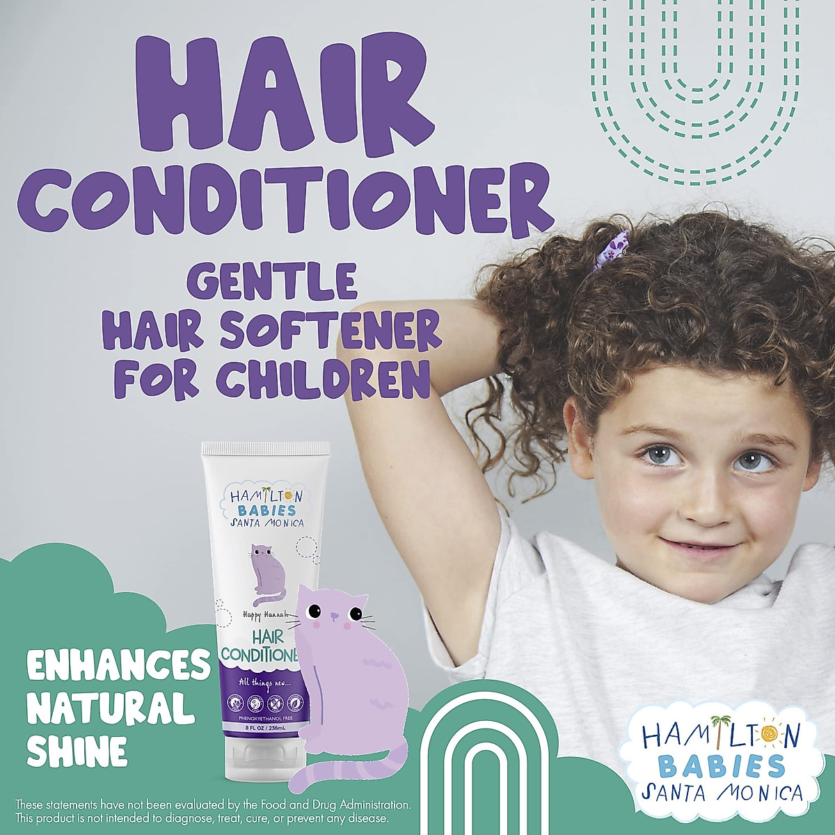 HAMILTON BABIES: Happy Hannah Hair Conditioner - Baby Conditioner - 8 fl oz / 236 mL - Natural, Plant-Based, Nourishes and Strengthens Hair, Detangles, Thickens and Strengthens Strands and Follicles