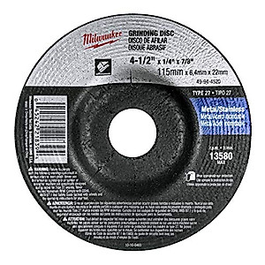 Milwaukee 5 Pack - 4 1 2 Grinding Wheel For Grinders - Aggressive Grinding For Metal & Stainless Steel - 4-1/2" x 1/4 x 7/8-Inch | Depressed
