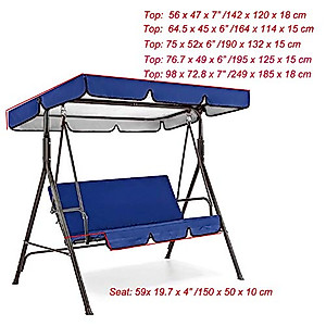 J&C Garden Swing Covers Waterproof 3 Seat Swing Replacement Cushions Cover Patio Swings Canopy Replacement Outdoor Swing Cover Set 2 Person 3 Seater Swing Canopy with Cushion Cover (Blue, 64.5in)
