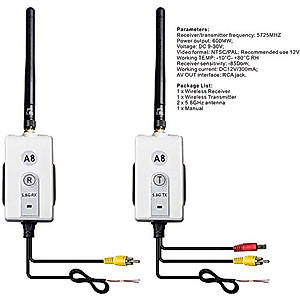 5.8 GHz Wireless Video Transmitter and Receiver Kit for The Vehicle Backup Camera and Car Rear View Parking Monitor