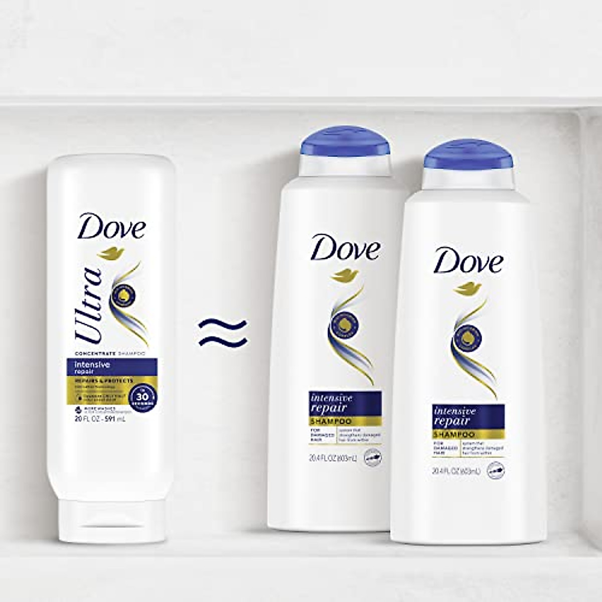 Dove Ultra Intensive Repair Concentrate Shampoo And Conditioner For Damaged Hair Repairs And Protects In 30 Seconds, 2X More Washes, Combo Pack, 20 fl oz (Pack of 2)