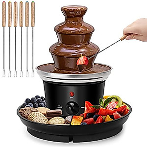 Outamateur 16-Ounce Chocolate Fondue Fountain,3-Tier MINI Chocolate Fountain,Electric Melting Machine with 6PCS Fondue Fork,Hot Chocolate Fondue With Removal Fruits/Nuts/Treats Serving Tray,for BBQ Sauce,Ranch,Nacho Cheese,Liqueurs (Black)