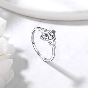 FOCALOOK 925 Sterling Silver Platinum Plated Celtic Triquetra Trinity Knot Simple Plain Stackable Band Ring Womens Promise Ring, Size 6